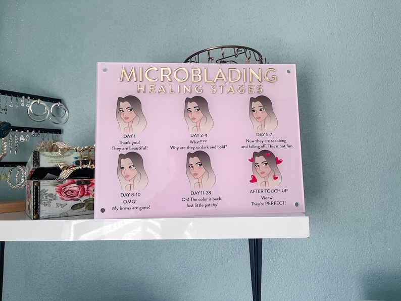 Microblading Healing Stages Sign, Gold Acrylic Letters, Salon Wall ...