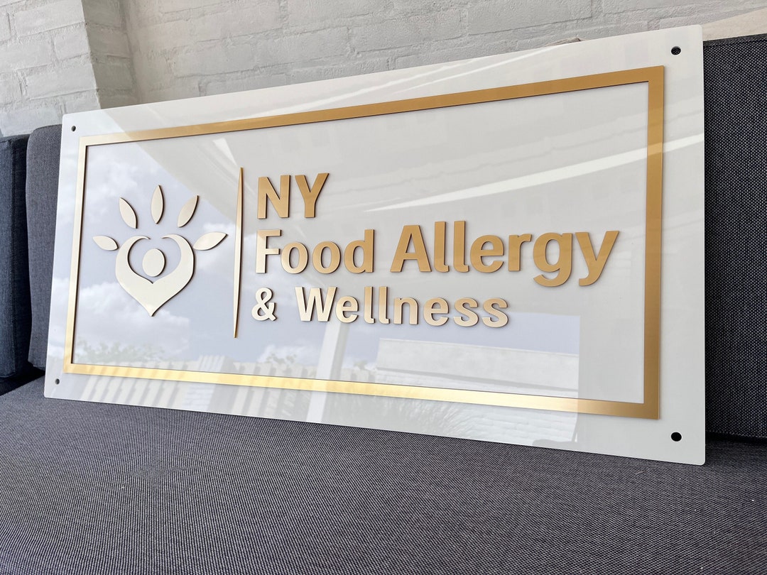 Custom Rectangle Sign, White Background and Chrome Gold Letters and ...