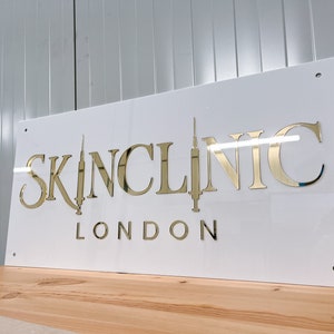 Custom Acrylic Sign for Wall, White Glossy Background With Golden ...