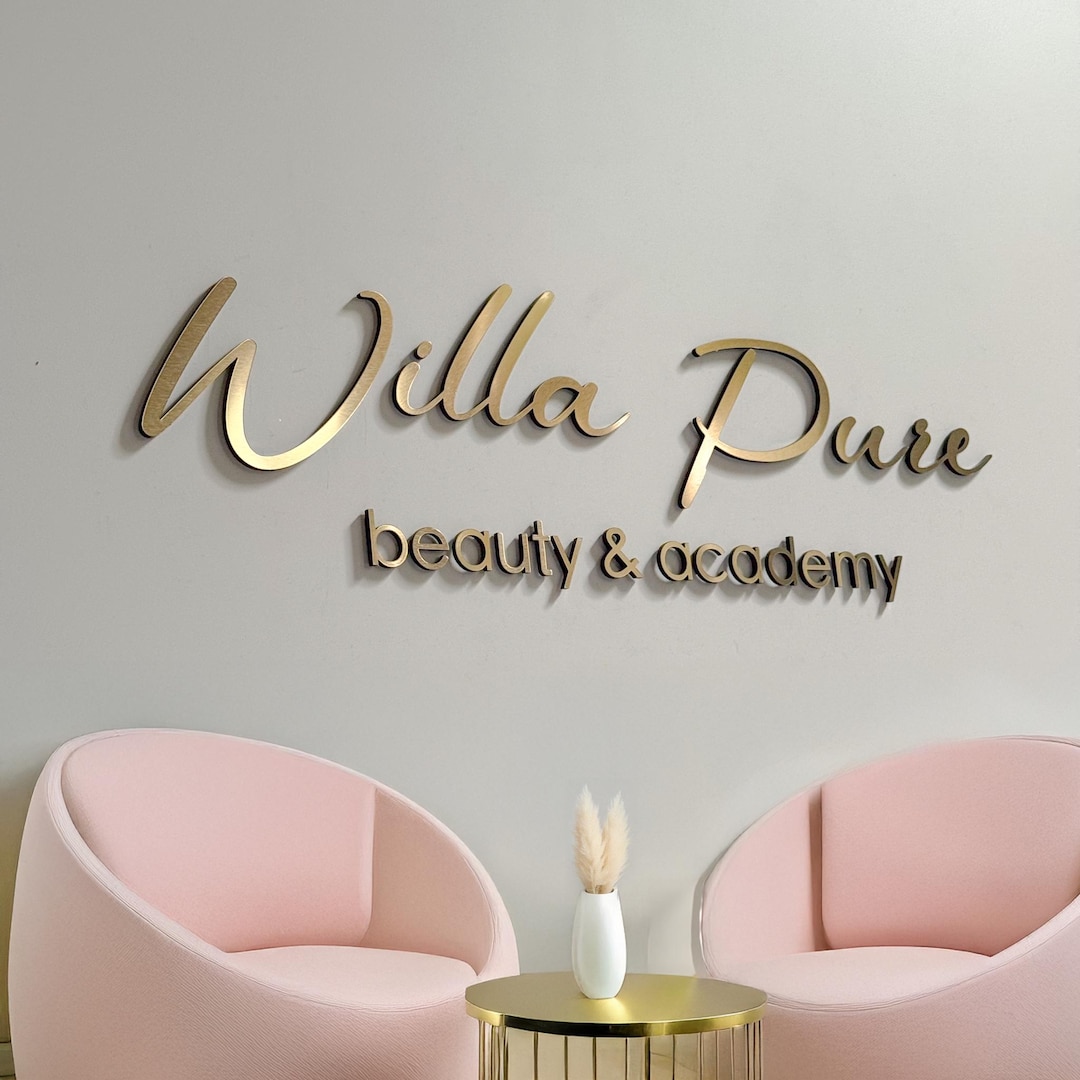Brushed Gold Wall Sign - Business Logo Sign for Salons - Etsy