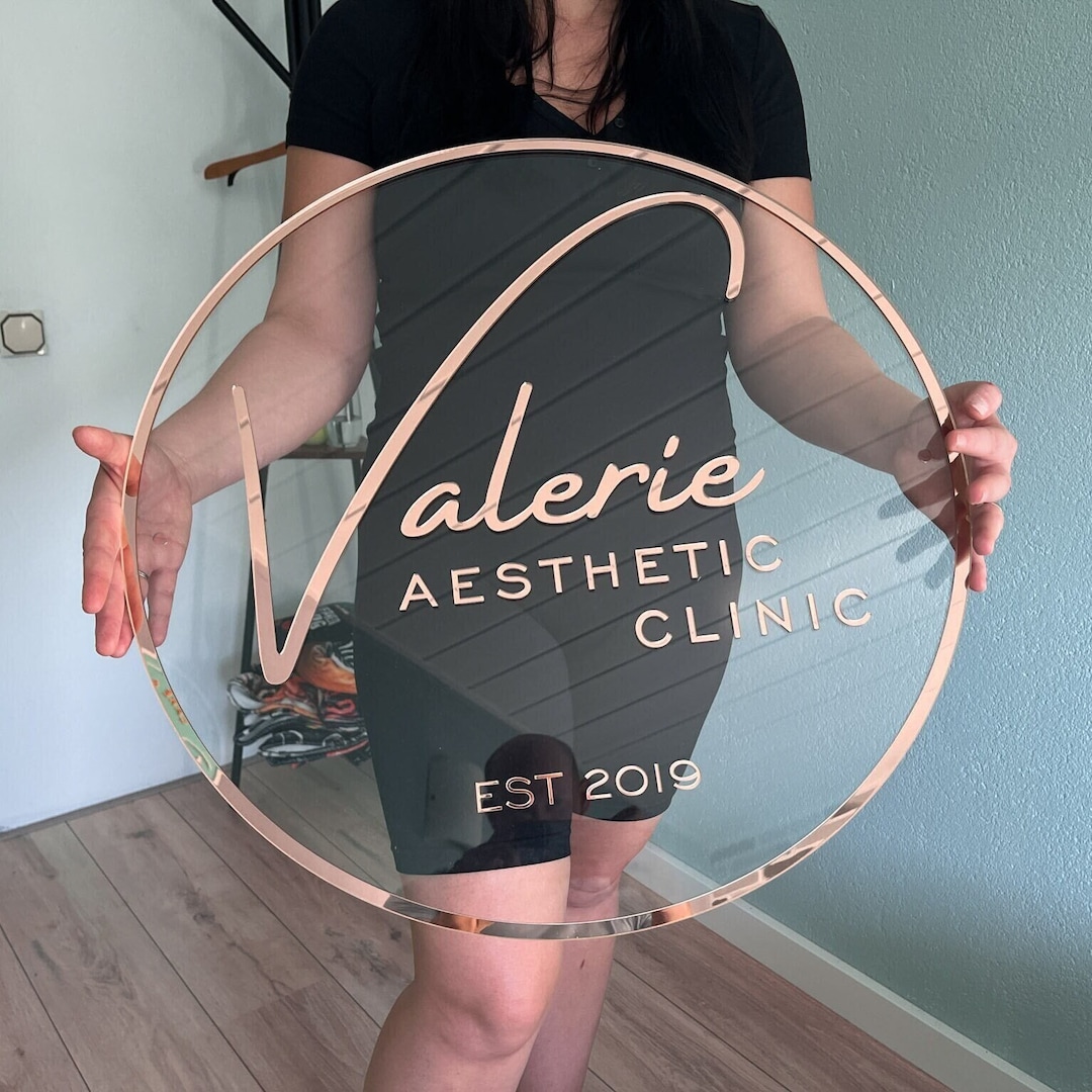 Rose Gold Transparent Acrylic Business Sign , Custom Round Sign for the ...