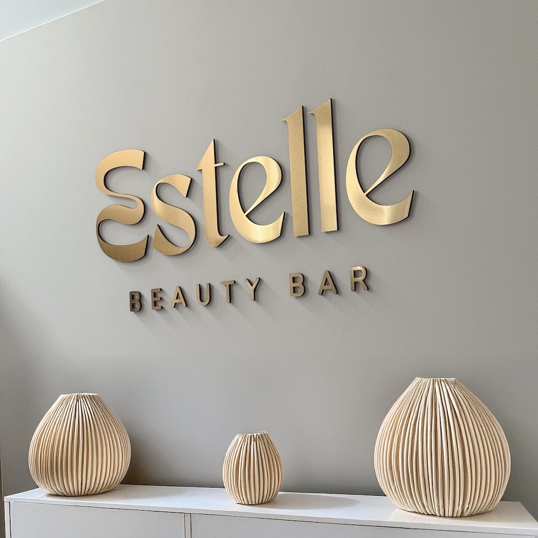 Brushed Gold Letters for Wall, Acrylic Large Salon Sign, Easy to ...