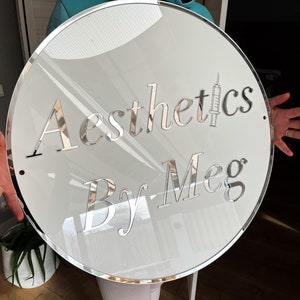 Custom Circle Sign, White Background With Silver Rim and Silver ...