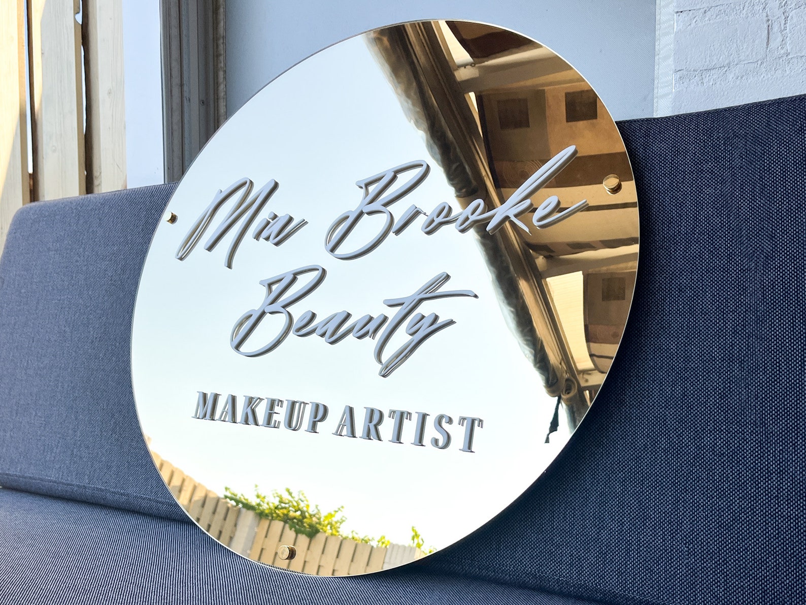 Gold Mirror Acrylic Circle Custom Sign With White Letters - Etsy