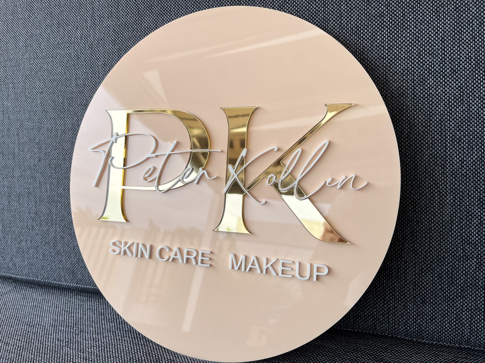 Custom Round Acrylic Business Sign With Golden Edges and - Etsy