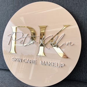 Custom Round Acrylic Business Sign With Golden Edges and - Etsy