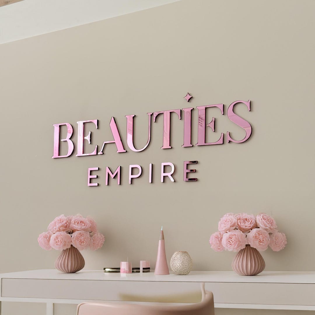 Custom Pink Mirror Acrylic Logo Sign | 3D Layered Business Wall Decor ...
