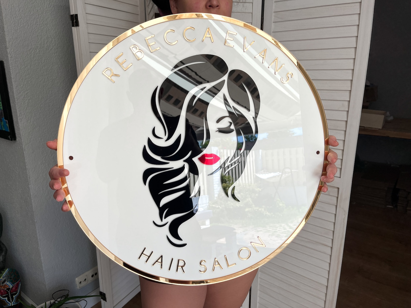 Personalized Hair Salon Acrylic Sign, Golden Edge, Custom Lettering - Etsy