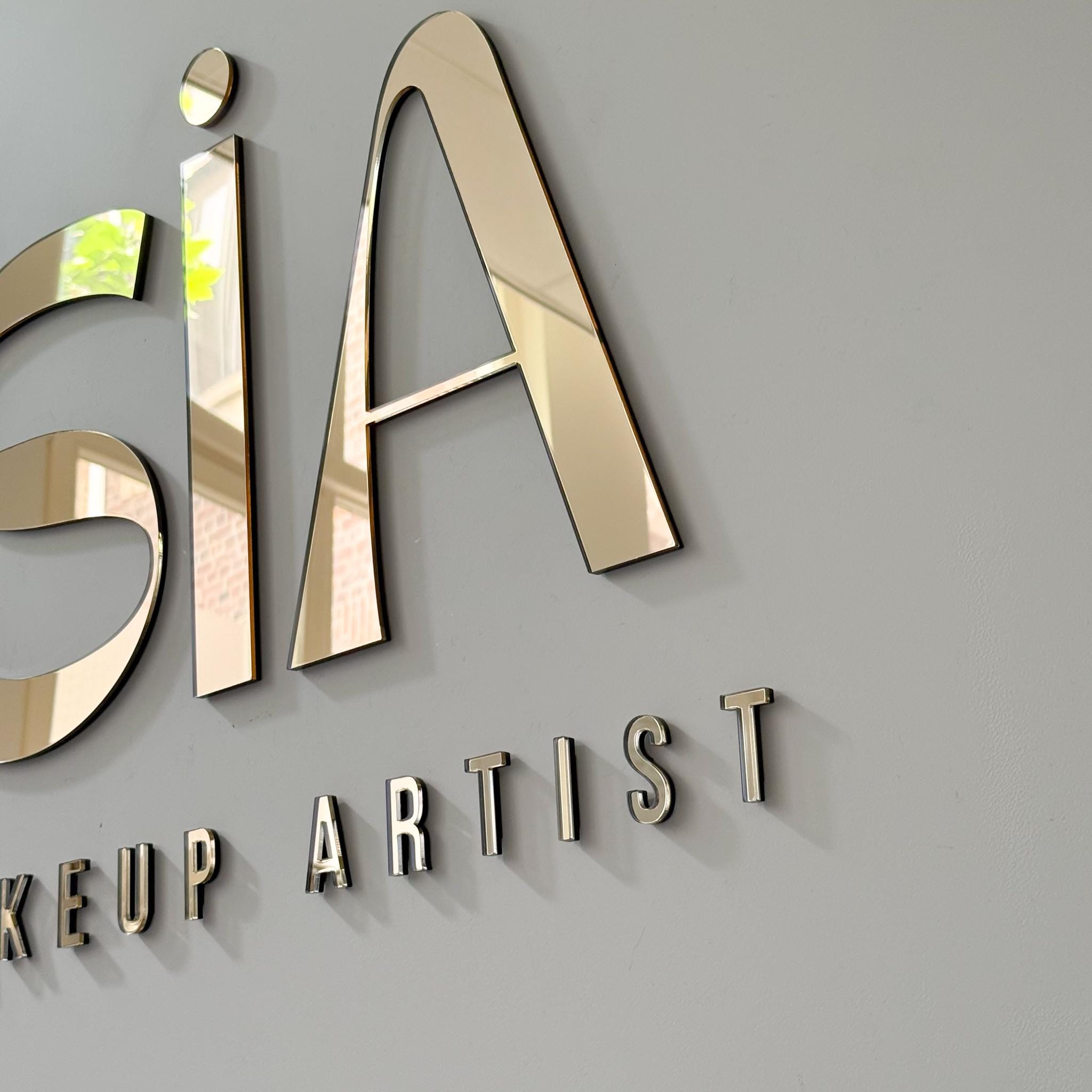 Custom Acrylic Mirror Sign for Salons, Studios & Spas – Elegant 3D Logo ...