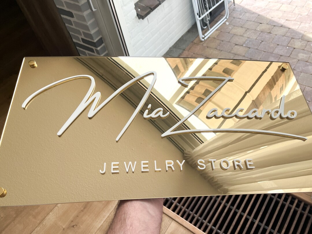 Custom Business Acrylic Sign for the Wall With Unique Gold Mirror 3D ...