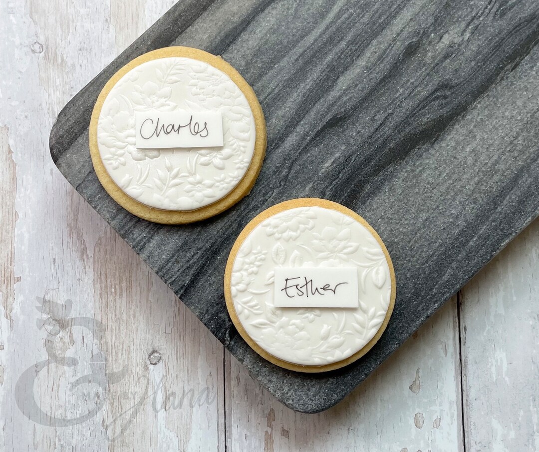 Floral Print Name Place Cookies Biscuits Wedding Party Table ...