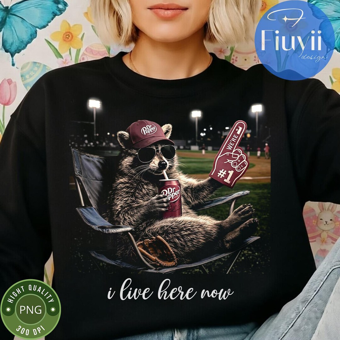 Funny Raccoon Baseball Fan PNG, I Live Here Now Design, Diet Soda Lover ...