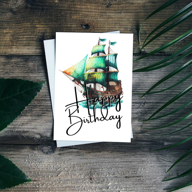 Printable Vintage Ship Birthday Card 5x7 Download. Vintage Sailing Ship ...