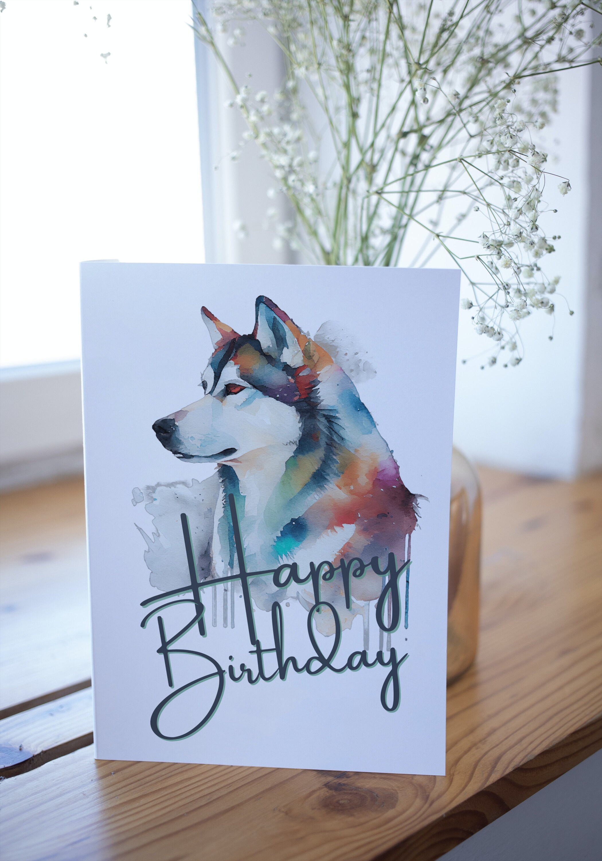 Husky Printable Birthday Card. 5x7 Printable Husky Card for Kids ...