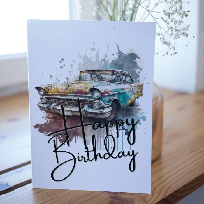 Printable Retro Car Birthday Card. Printable Vintage Car. 5x7 Card ...