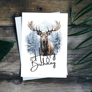 Printable Moose Birthday Card | 5x7 Winter Forest Card | Instant ...