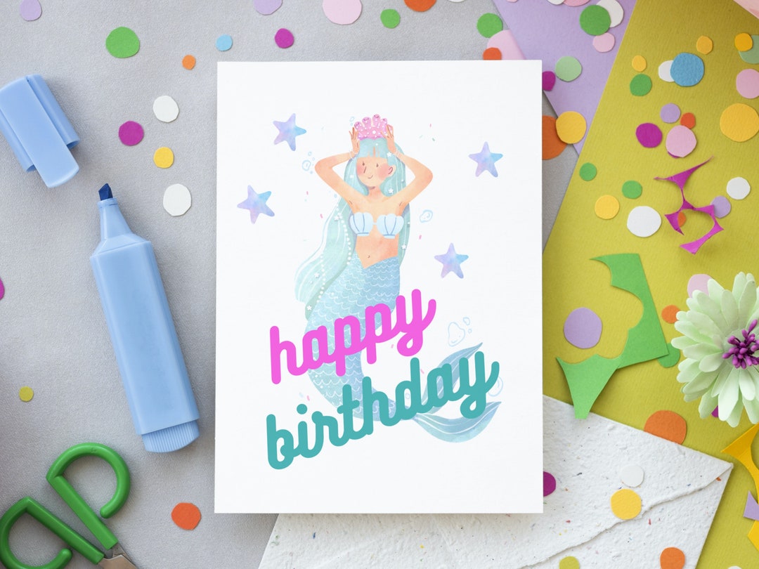 Printable Mermaid Birthday Card 5x7 Ocean Inspired Gift for - Etsy