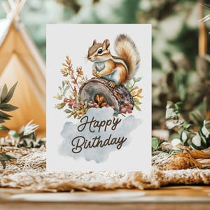 Printable Chipmunk Birthday Card for Kids | 5x7 Woodland Print ...