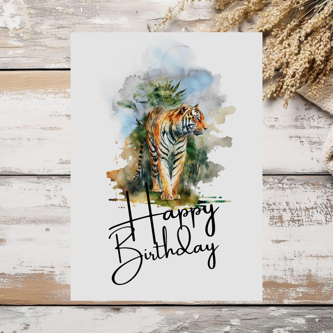 Printable Tiger Birthday Card | 5x7 Wildcat Print | Tiger Art Instant ...
