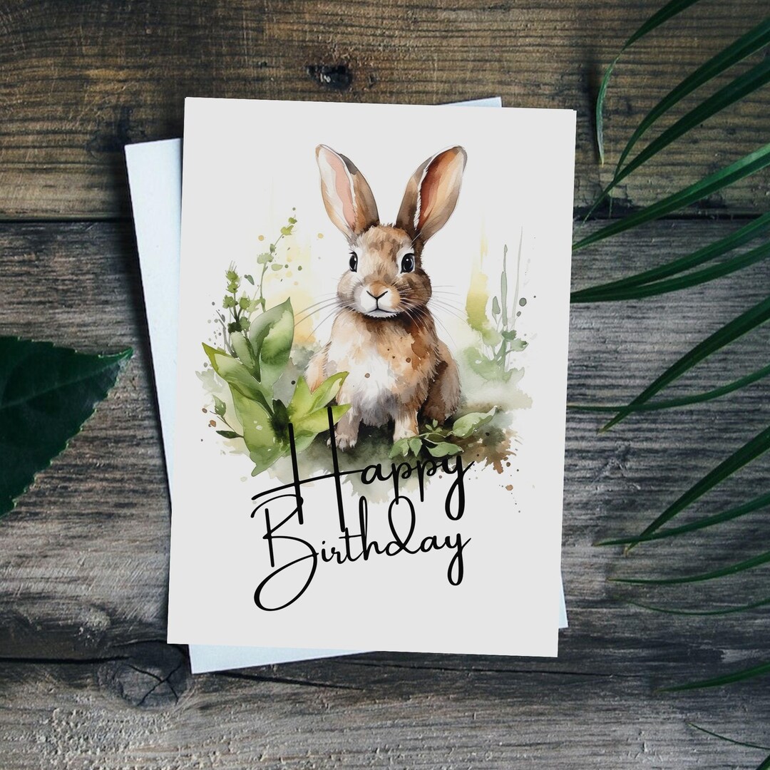 Printable Rabbit Birthday Card | 5x7 Woodland Print | Instant Download ...