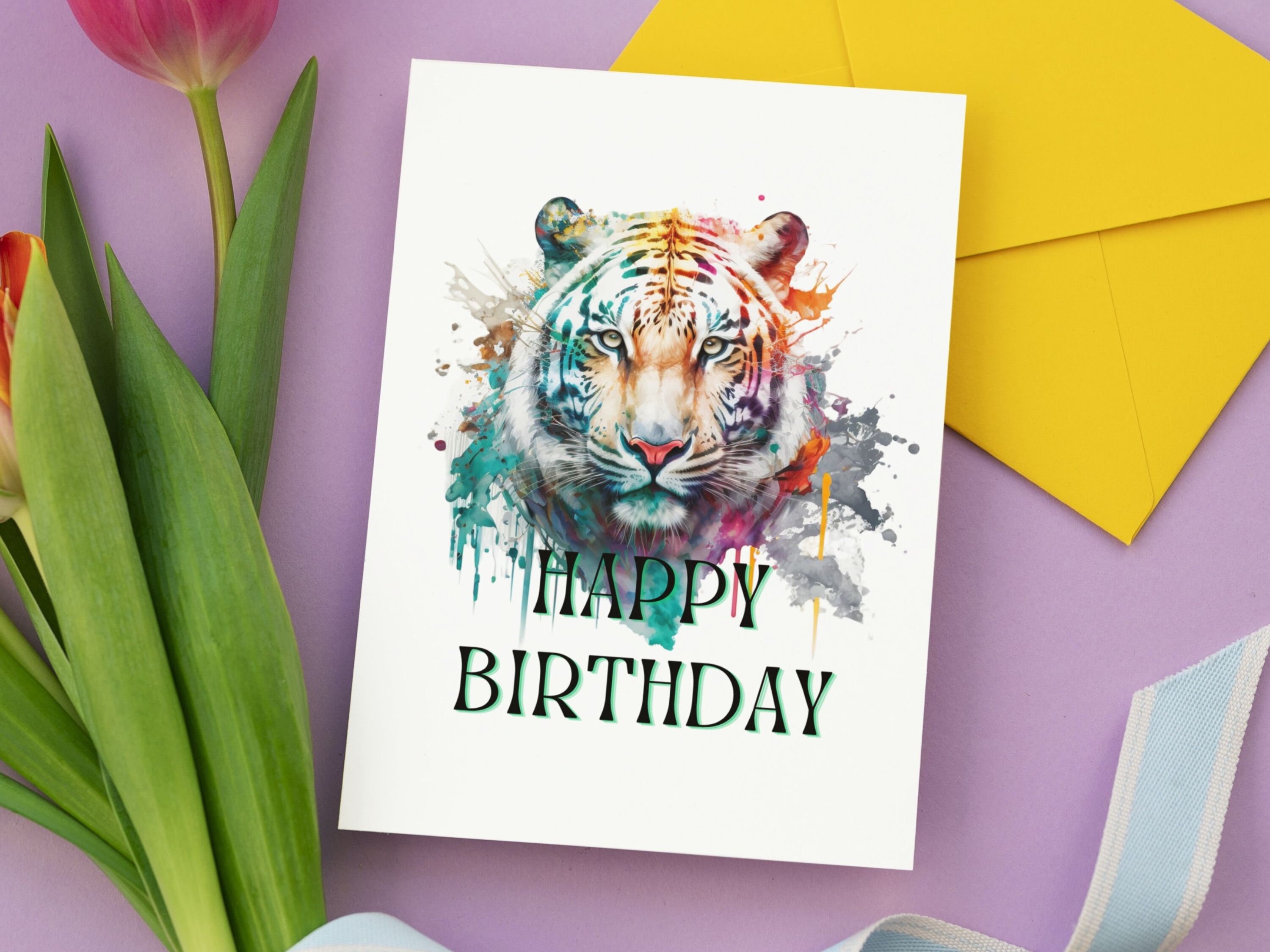Tiger Printable Birthday Card 5x 7 Tiger-themed Gift for - Etsy