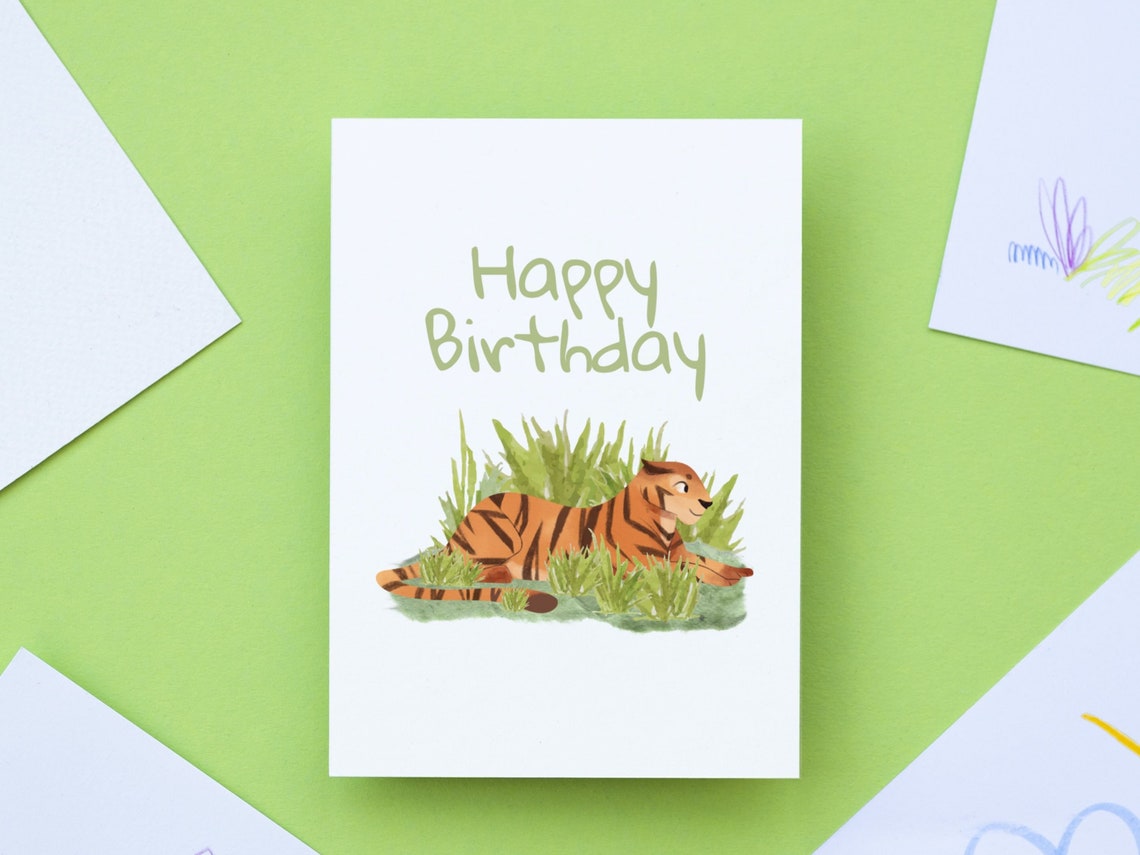 Printable Tiger Birthday Card. Gift for Kids Birthday. Tiger - Etsy