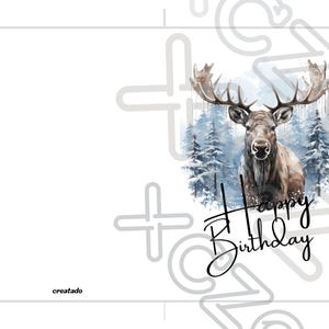Printable Moose Birthday Card | 5x7 Winter Forest Card | Instant ...