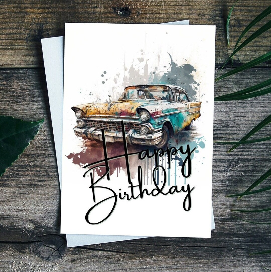 Printable Retro Car Birthday Card. Printable Vintage Car. 5x7 Card ...