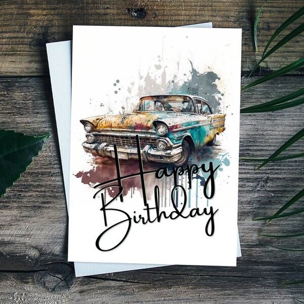 Antique Car Card Birthday - Etsy
