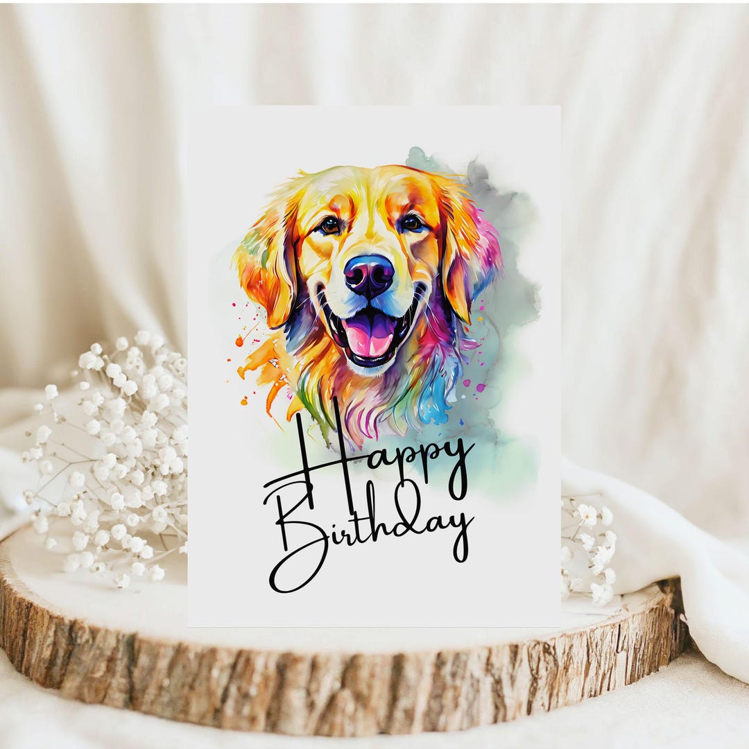 Printable Golden Retriever Birthday Card | 5x7 Retriever Print ...