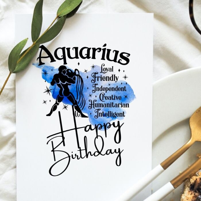 Printable Aquarius Birthday Card. Zodiac Sign Gift Aquarius - Etsy