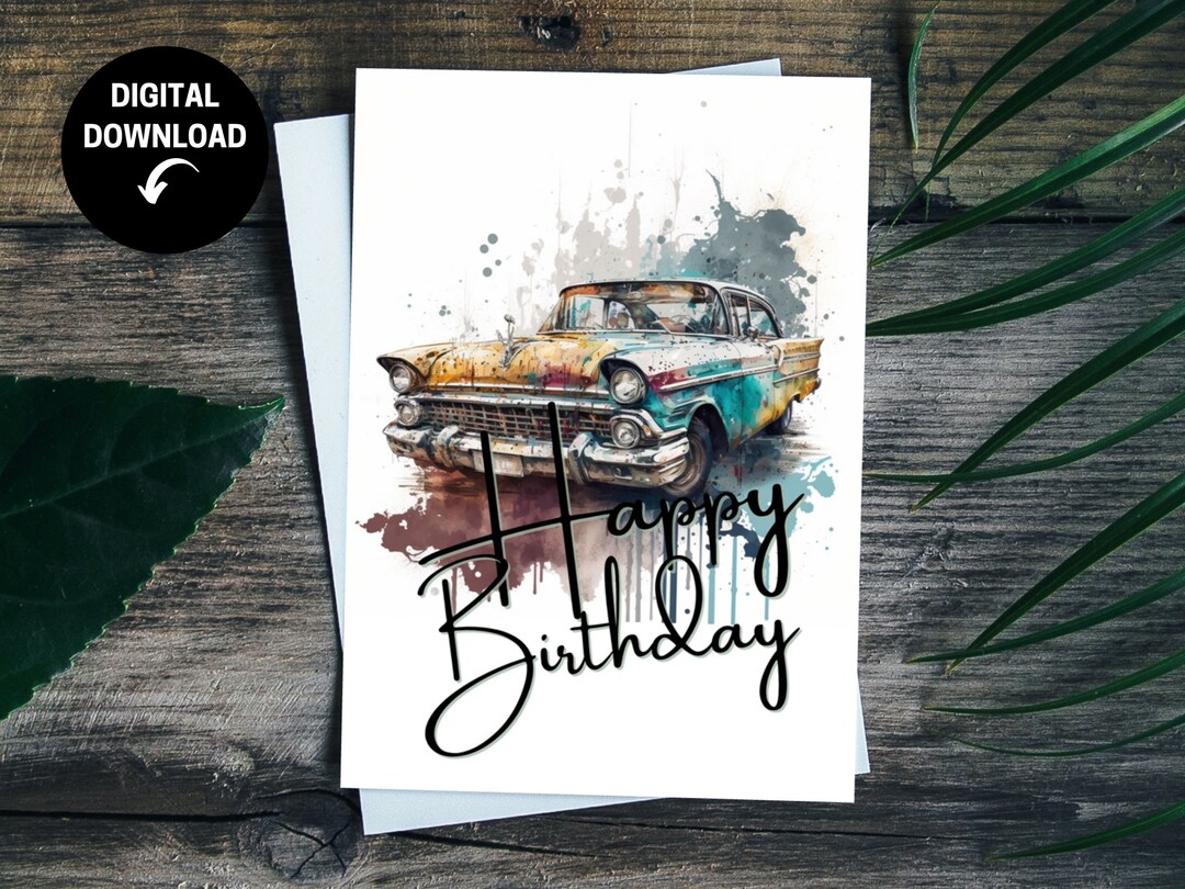 Printable Retro Car Birthday Card. Printable Vintage Car. 5x7 - Etsy
