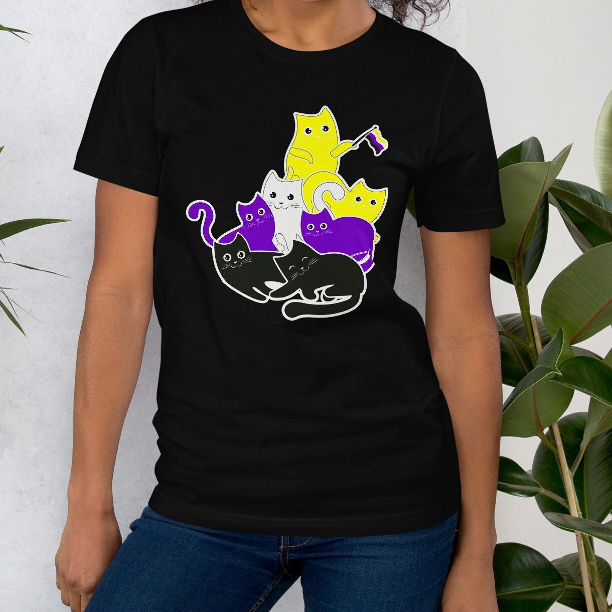 Nonbinary Shirt Kawaii Cats Nonbinary Pride Shirt Queer Pride Outfit Nonbinary Cats Kawaii Shirt ...