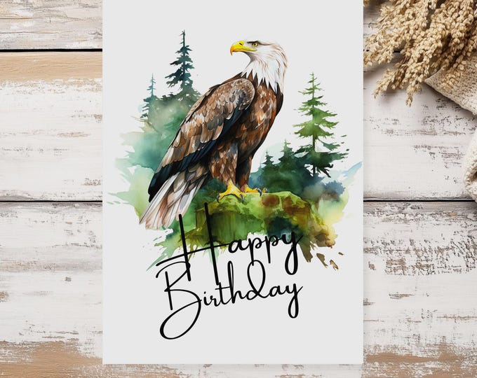Bald Eagle Birthday Card Cute Personalised Custom Painting Animals ...
