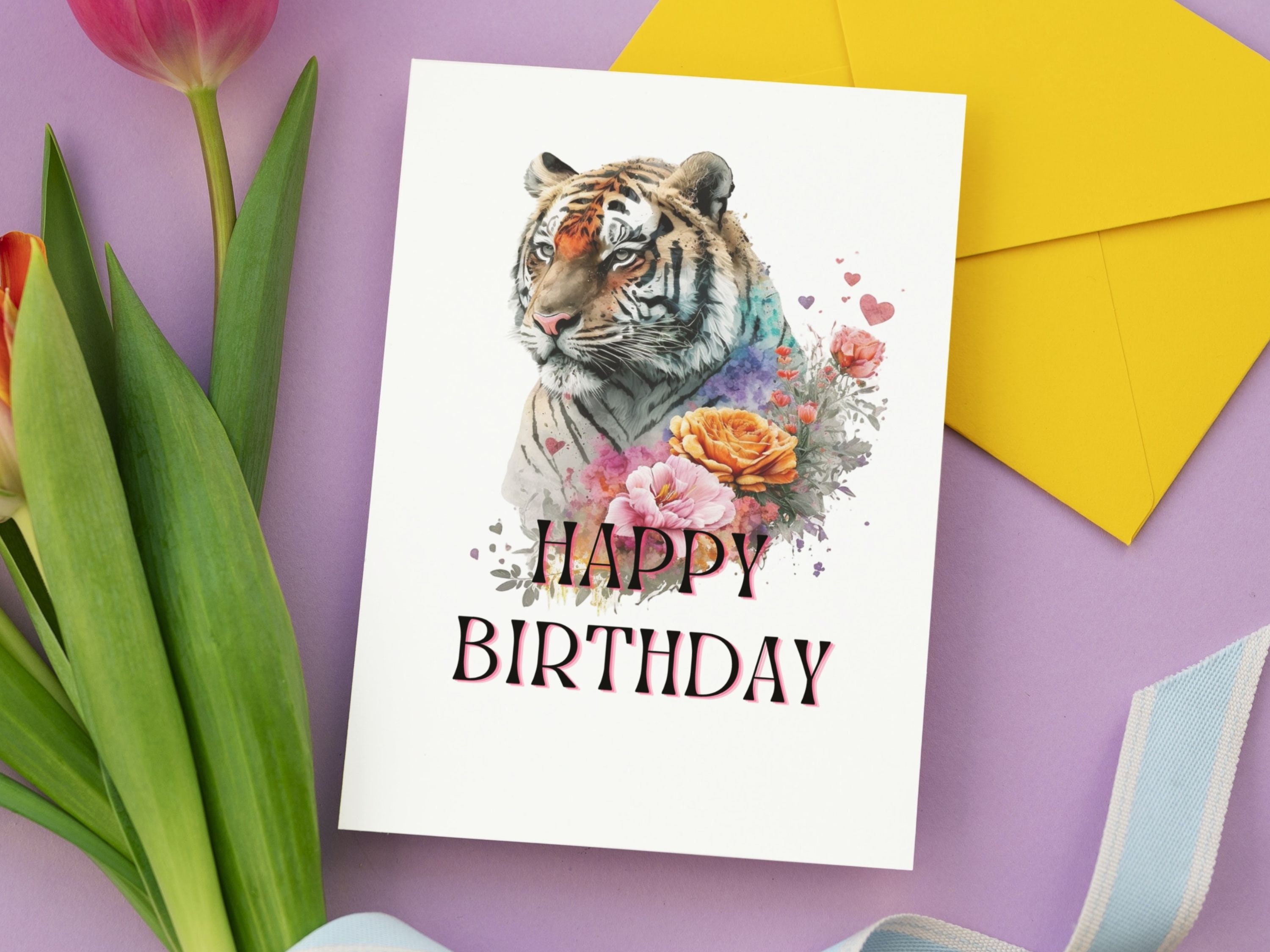 Printable Tiger Birthday Card 5x7 Gift for Adults Kids - Etsy