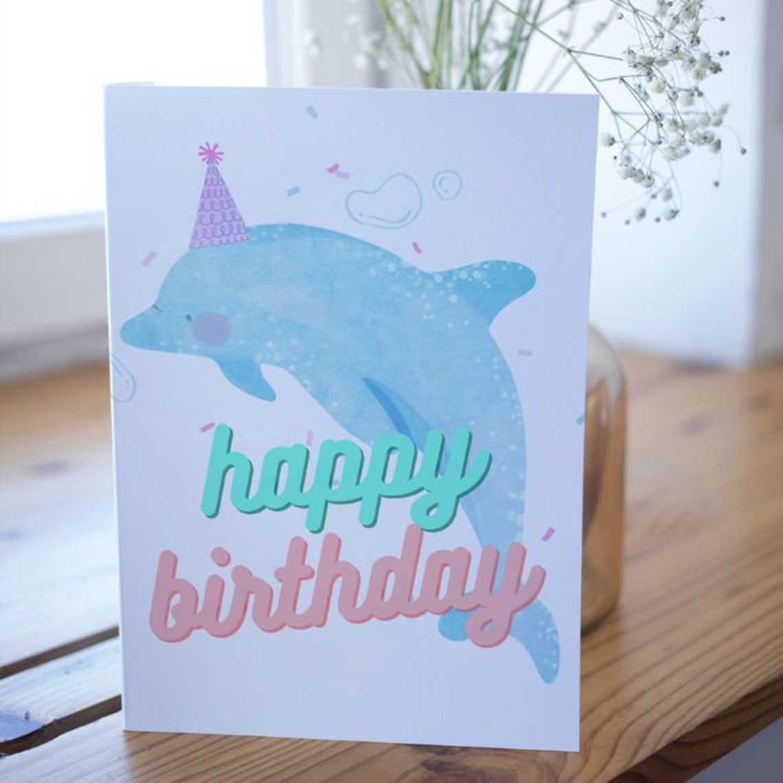 Dolphin Printable Birthday Card 5x7 Gift for Kids Birthday. Dolphin ...