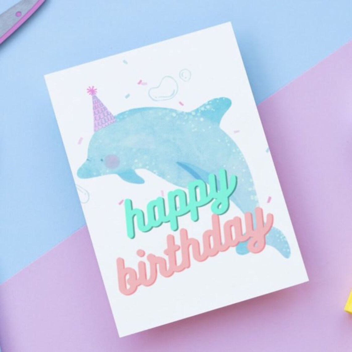 Dolphin Printable Birthday Card 5x7 Gift for Kids Birthday. Dolphin ...
