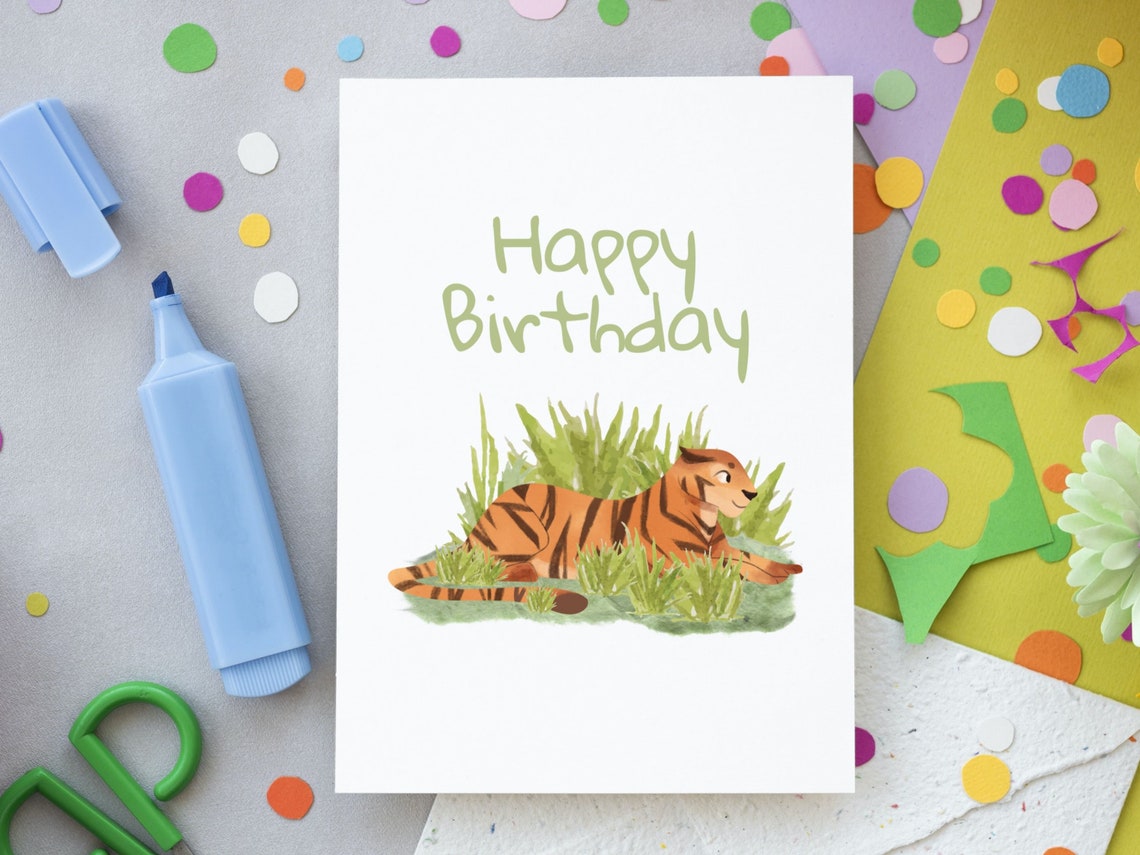 Printable Tiger Birthday Card. Gift for Kids Birthday. Tiger - Etsy
