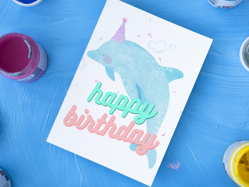 Printable Dolphin Birthday Card 5x7 Ocean Gift for Kids Birthday ...