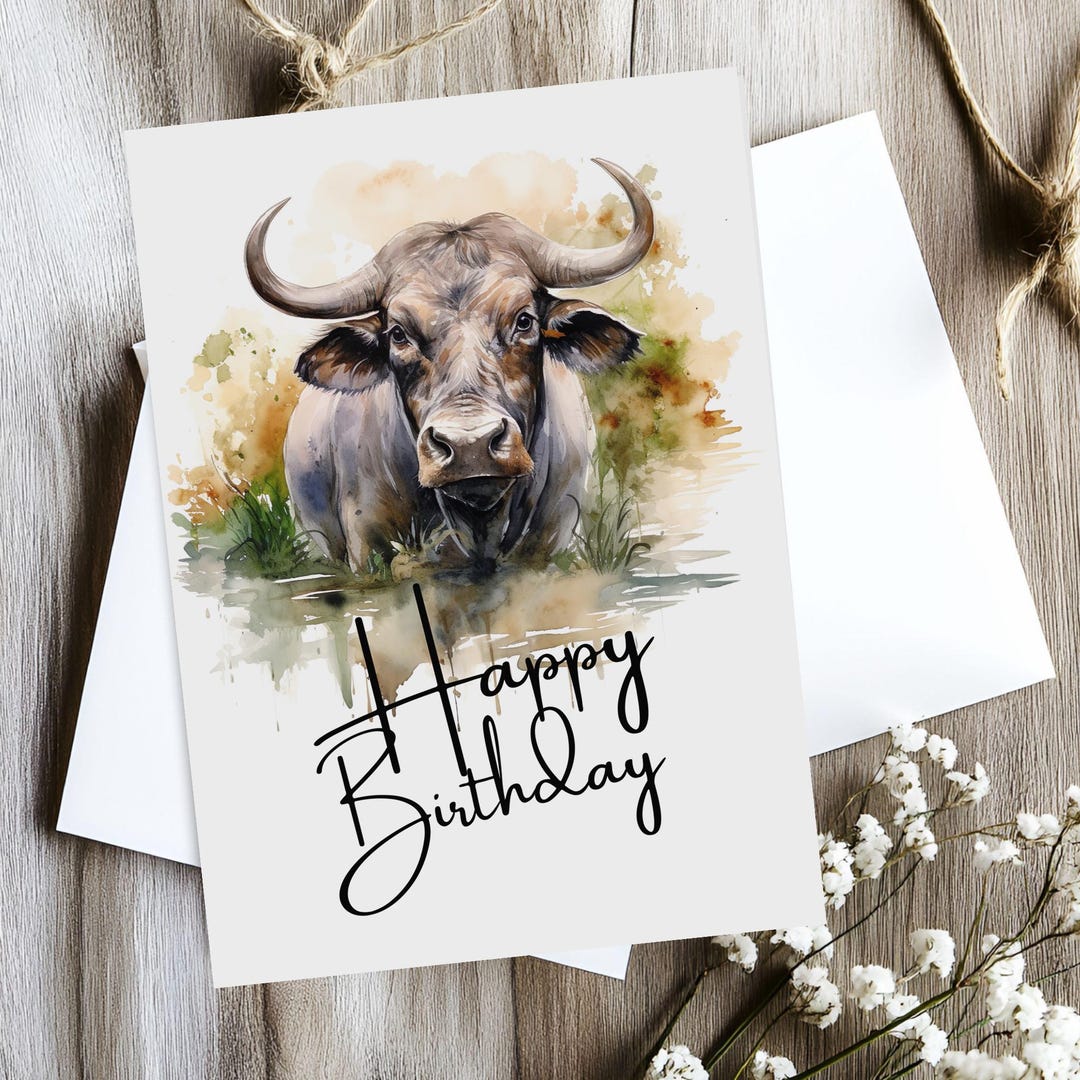 Printable Water Buffalo Birthday Card | 5x7 Wildlife Print | Instant ...