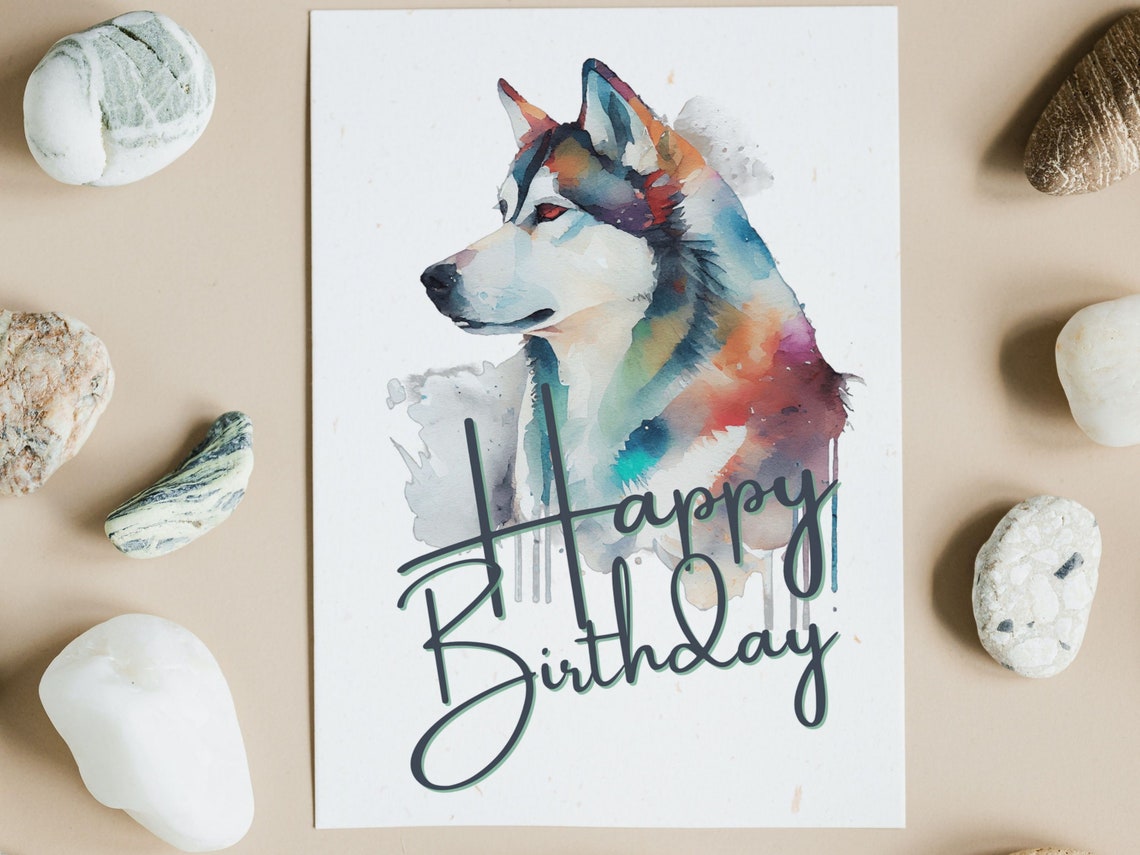 Husky Printable Birthday Card. 5x7 Printable Husky Card for Kids ...