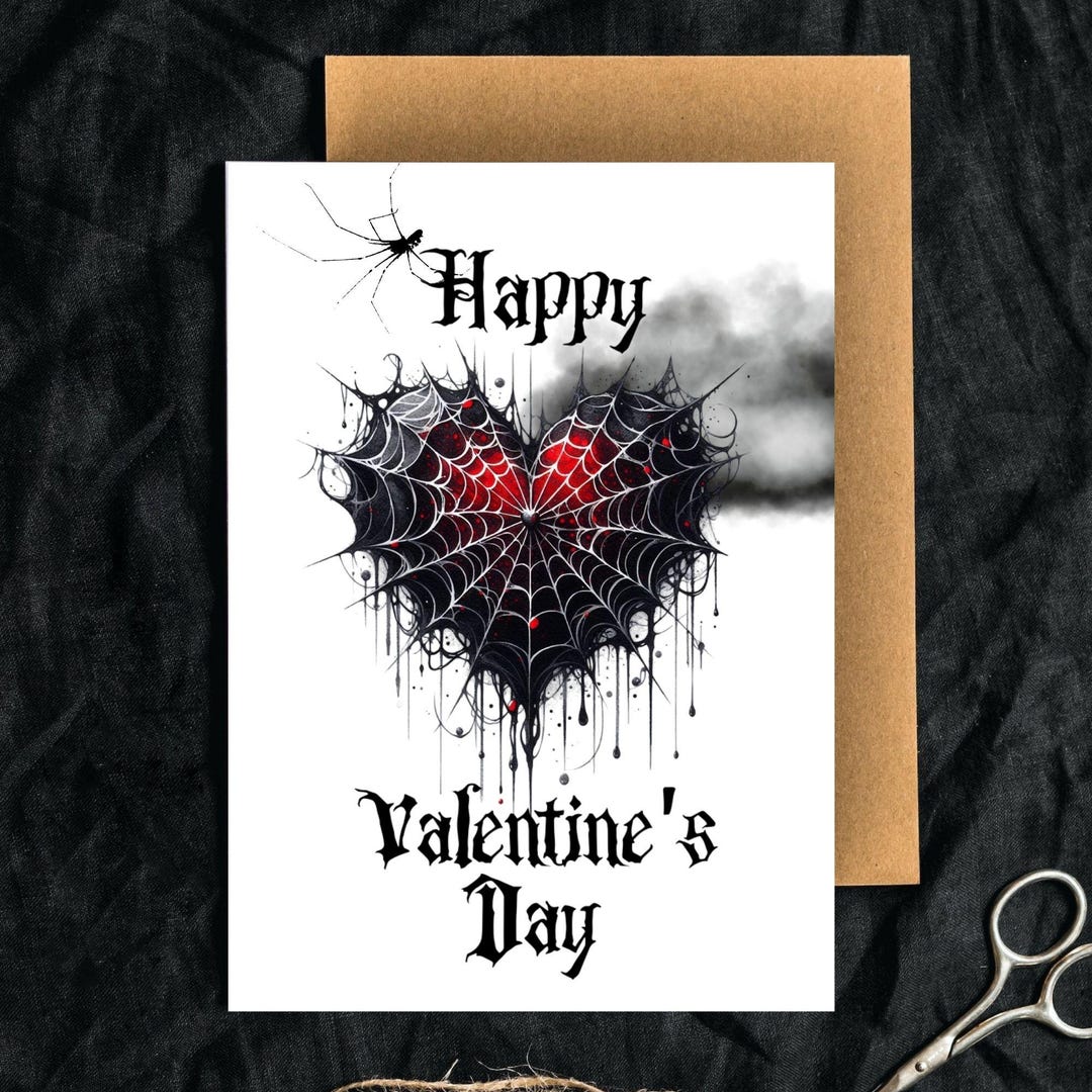 Printable Gothic Valentine's Card Spiderweb Gothic Heart Print Goth ...