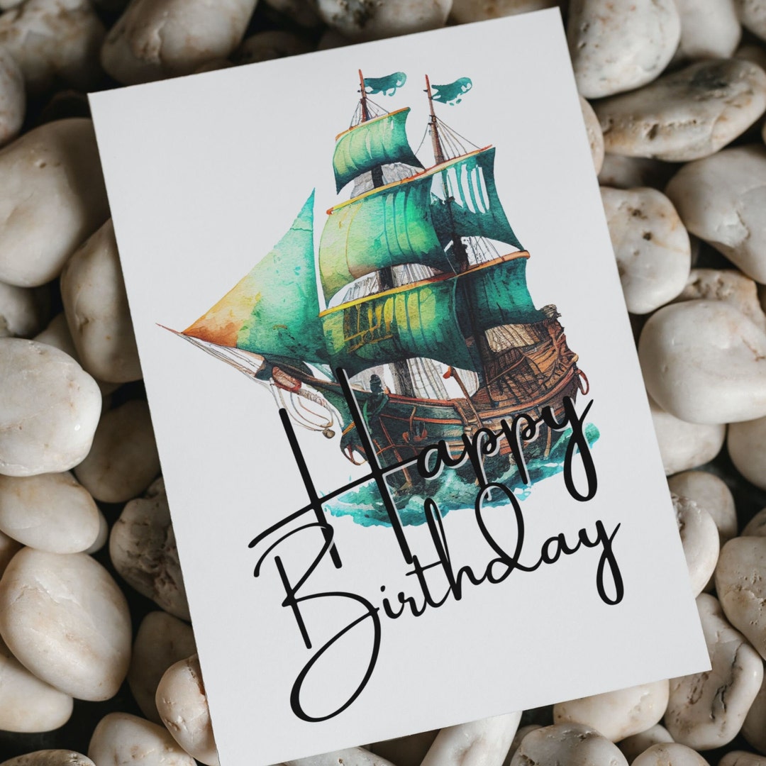 Printable Vintage Ship Birthday Card 5x7 Download. Vintage Sailing Ship ...
