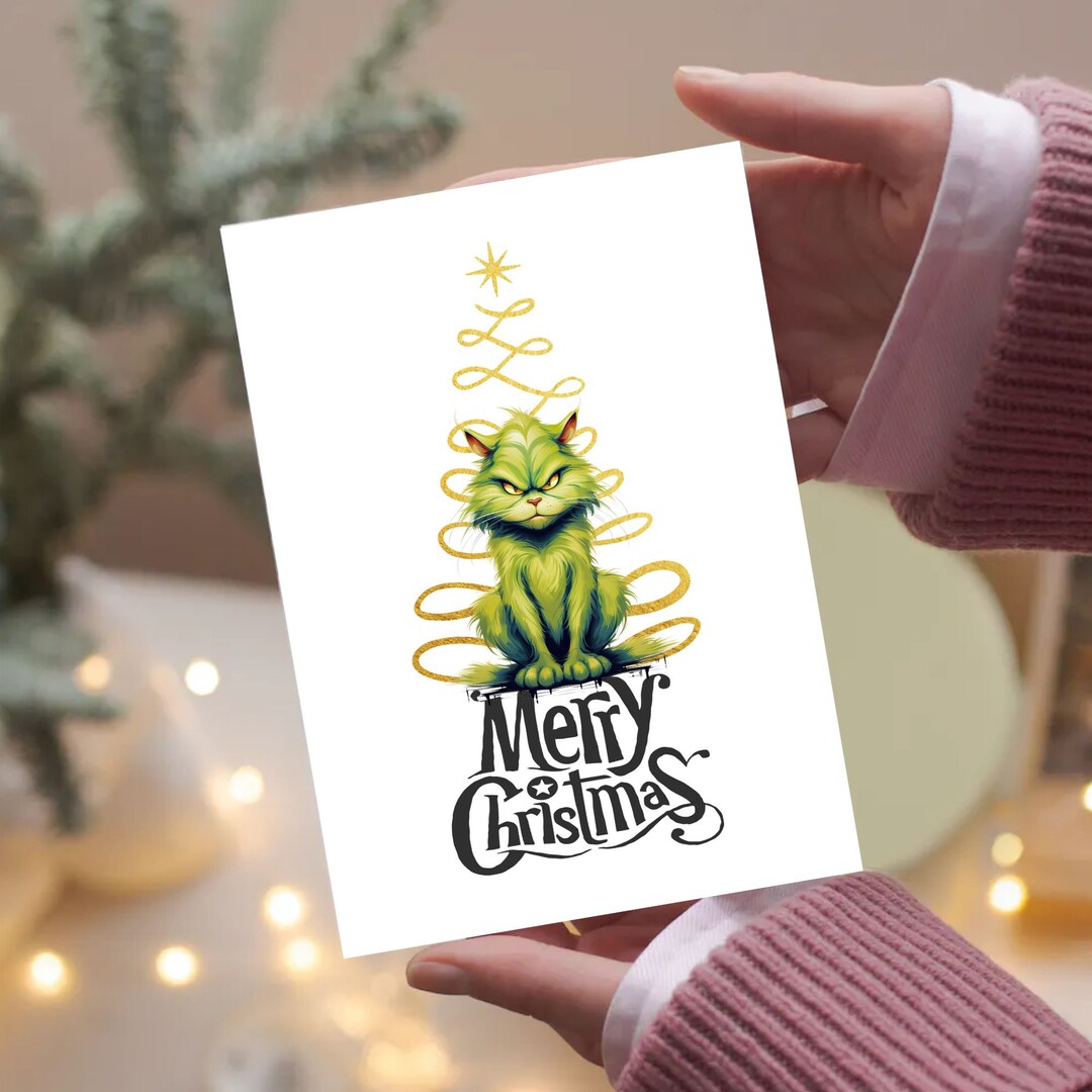 Grinch Printable Christmas Card 5x7 Instant Print Grumpy Cat Owner Gift ...