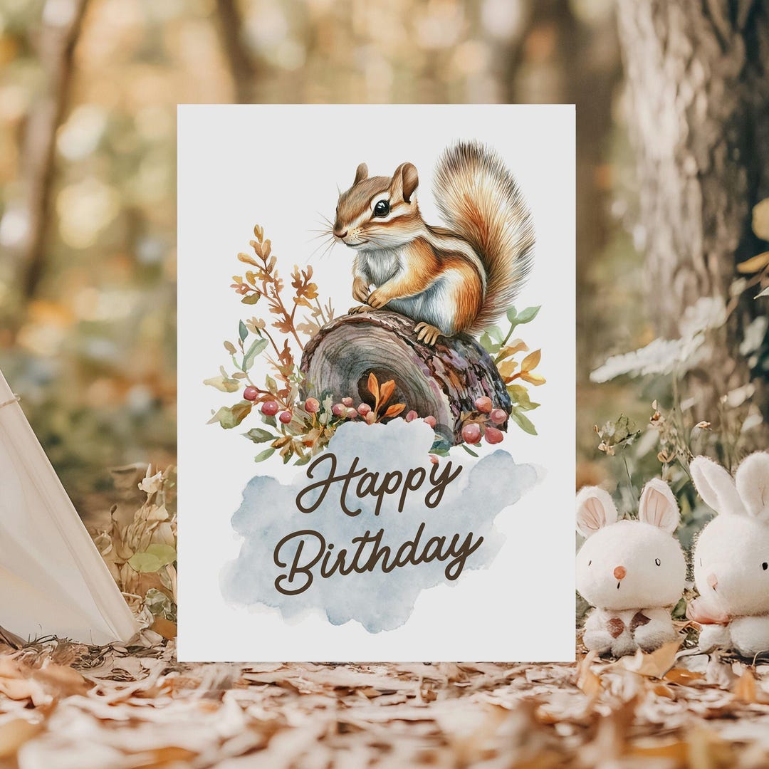 Printable Chipmunk Birthday Card for Kids | 5x7 Woodland Print ...