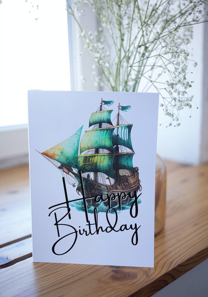 Printable Vintage Ship Birthday Card 5x7 Download. Vintage Sailing Ship ...