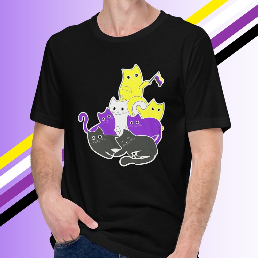 Nonbinary Shirt Kawaii Cats Nonbinary Pride Shirt Queer Pride Outfit Nonbinary Cats Kawaii Shirt ...