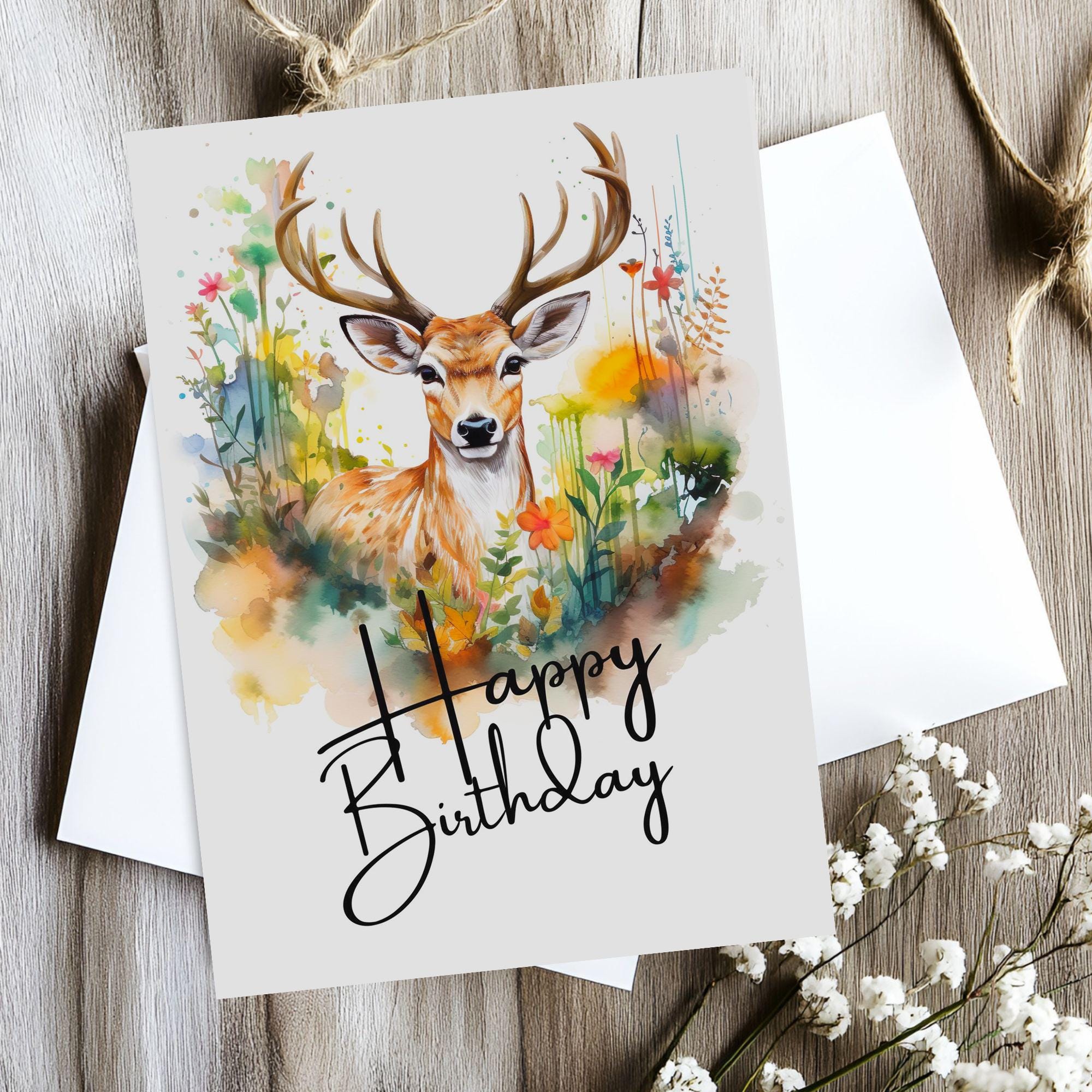 Printable Stag Birthday Card | 5x7 Stag Print | Instant Download Floral ...