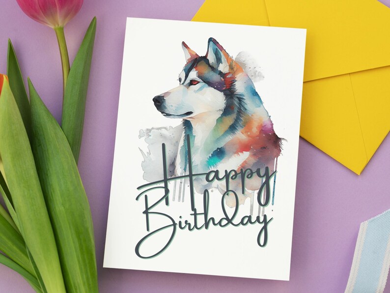 Husky Printable Birthday Card. 5x7 Printable Husky Card for Kids ...