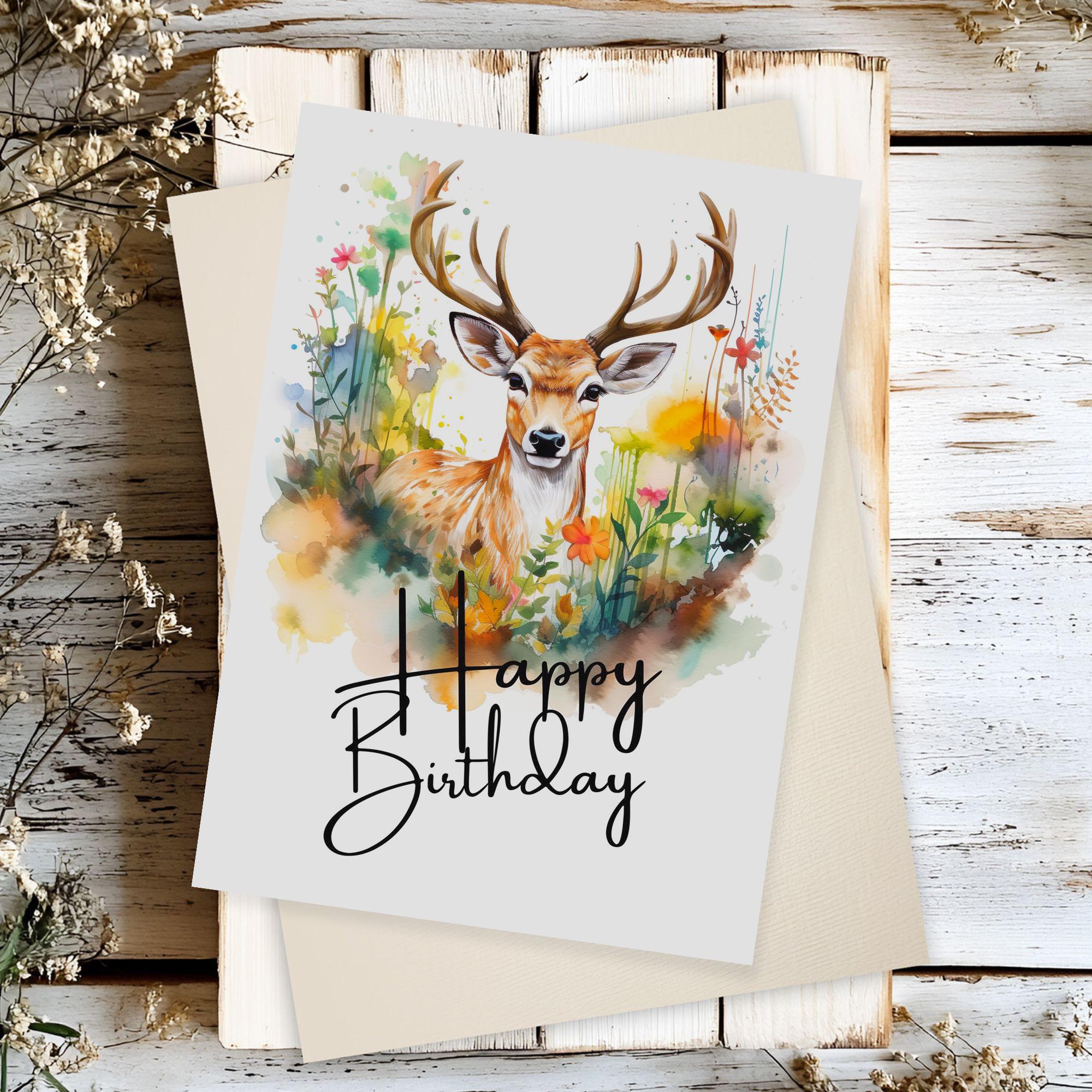Printable Stag Birthday Card | 5x7 Stag Print | Instant Download Floral ...